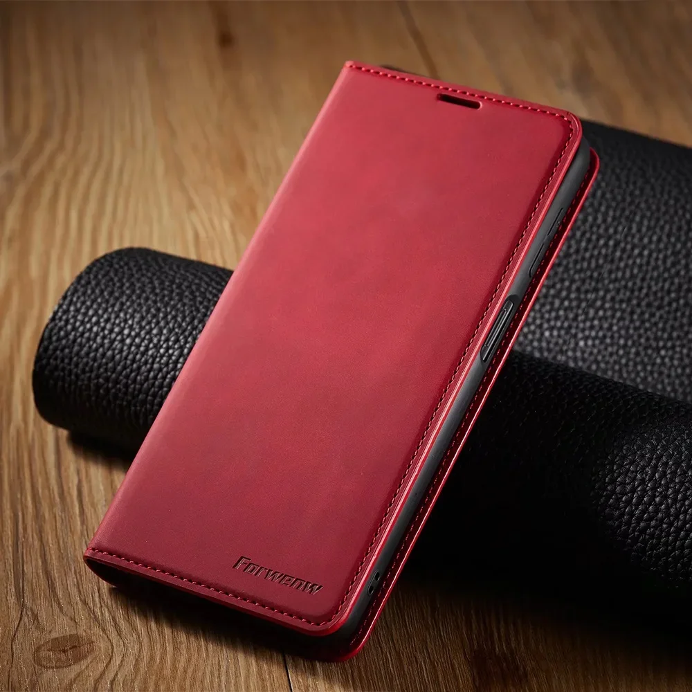 Luxurious Leather Wallet Phone Case with Flip Cover for S10 Plus (Red)