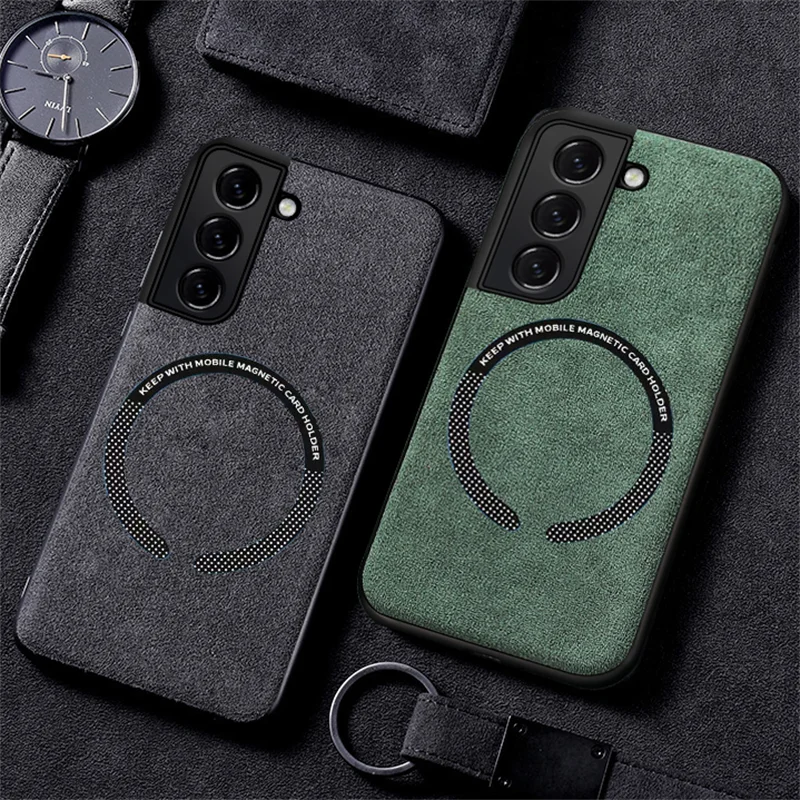 Elegant Suede Leather Magnetic Wireless Charging Case Cover for S20 FE (BK)