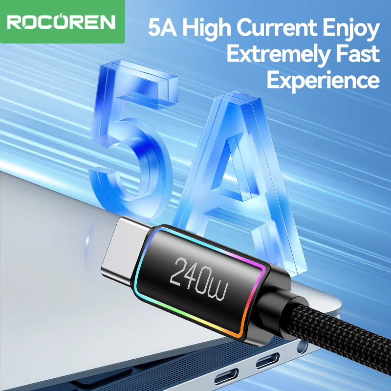Rocoren 240W High Power Fast Charging USB-C Cable for 3 m (240W Black)