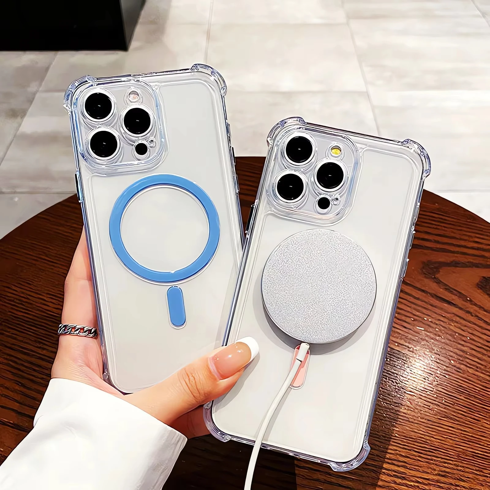 Crystal Clear Shockproof Magnetic Wireless Charging Phone Case for ...