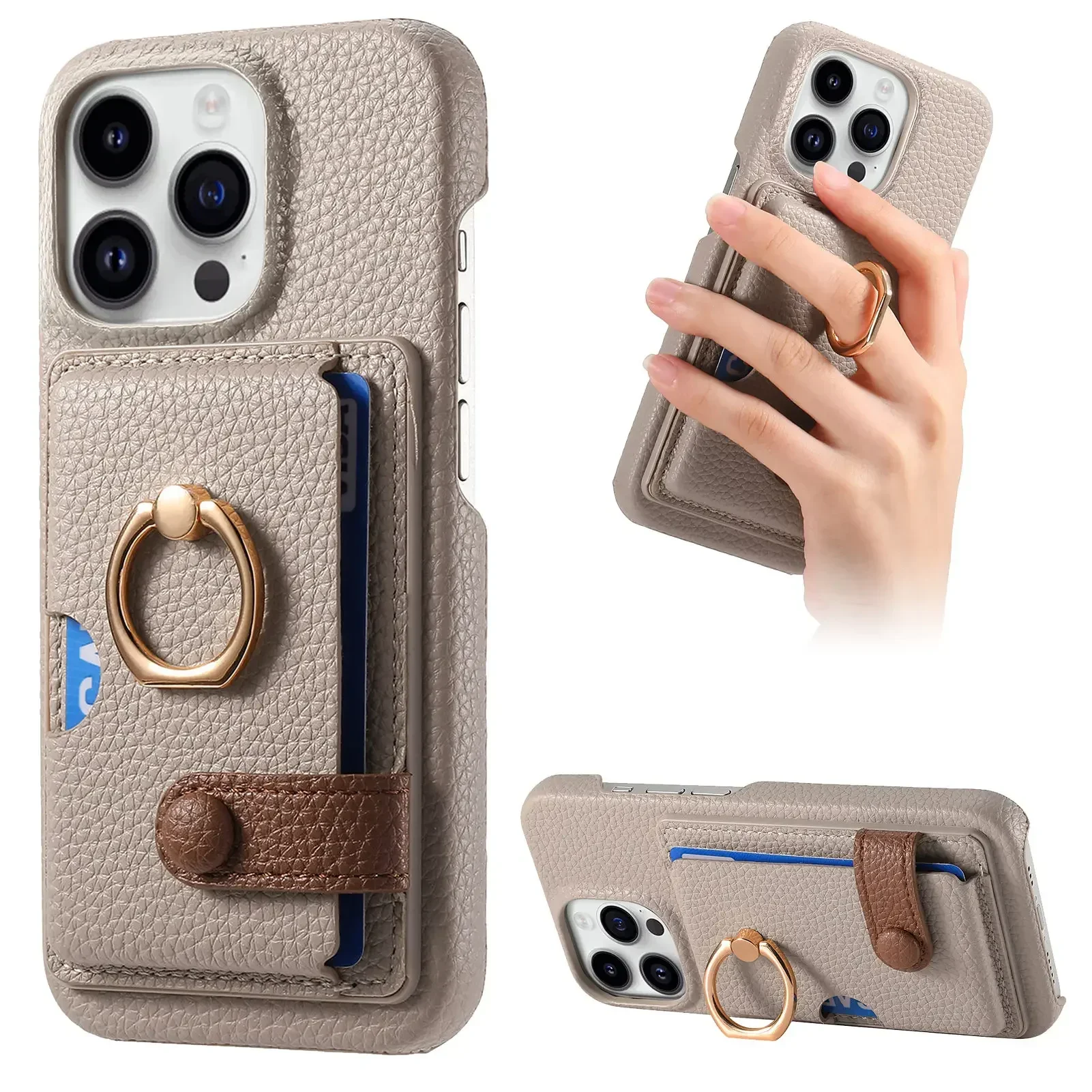 Luxurious Leather Phone Case with Ring Support, Wallet, Card Holder ...
