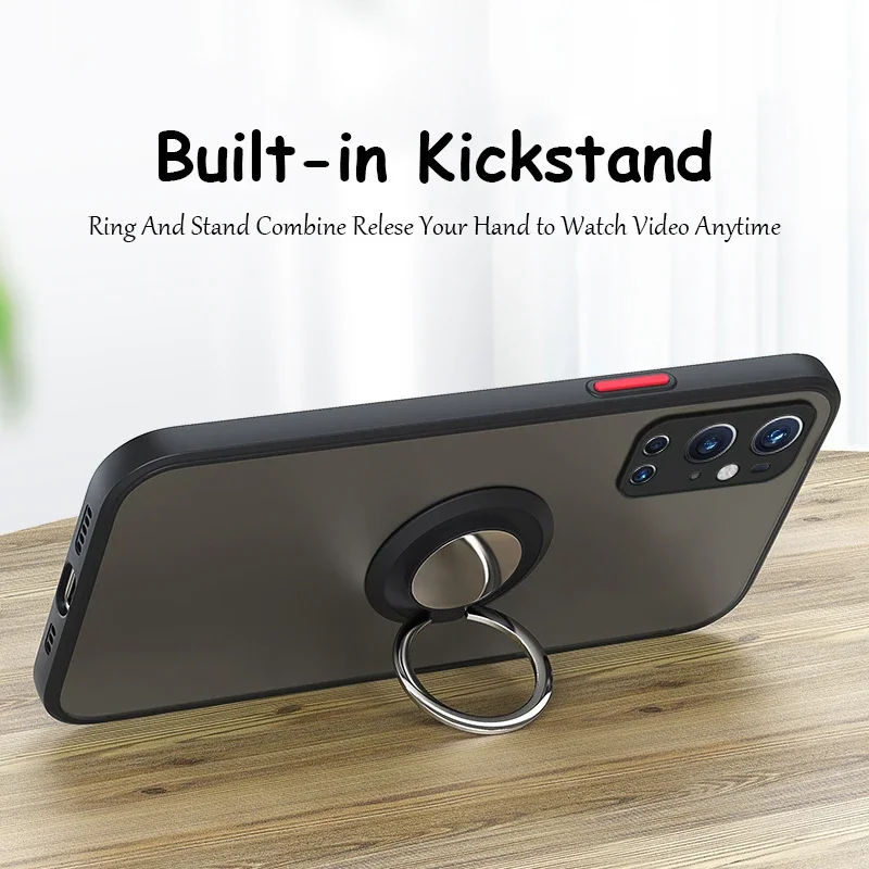 Magnetic Ring Holder Phone Case with Soft TPU Bumper and Matte Plastic ...