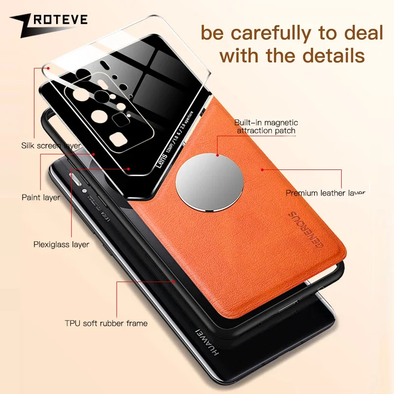 Premium PU Leather Soft Frame Hard PC Case for P40 (Orange)
