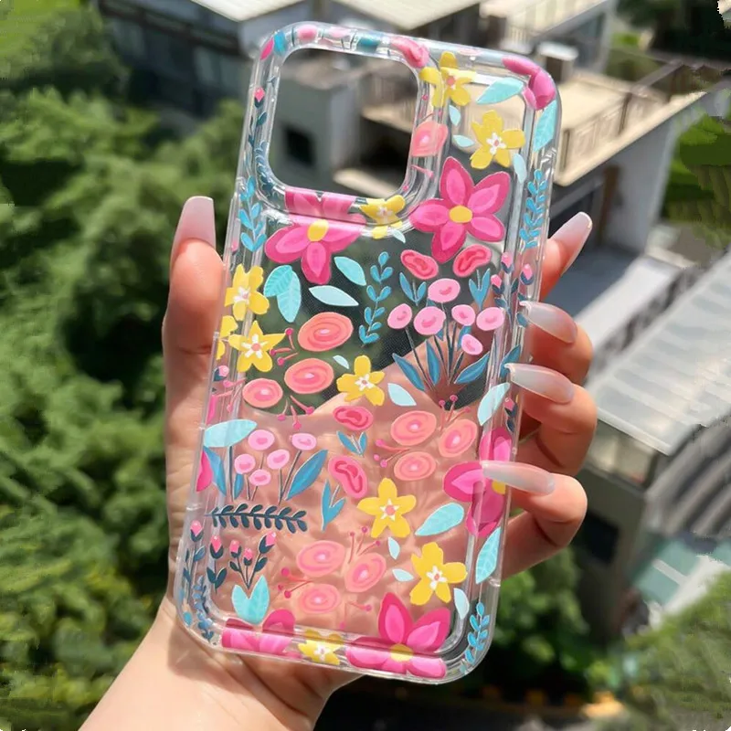 Elegant Flower Pink Floral Phone Case with Airbag Anti-Drop Protection ...