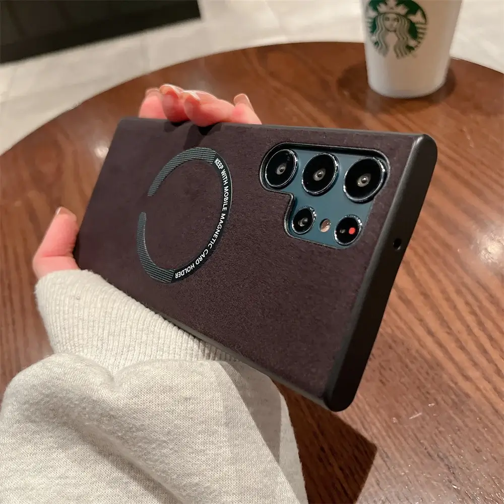 Elegant Suede Leather Magnetic Wireless Charging Case Cover for S20 FE (BK)