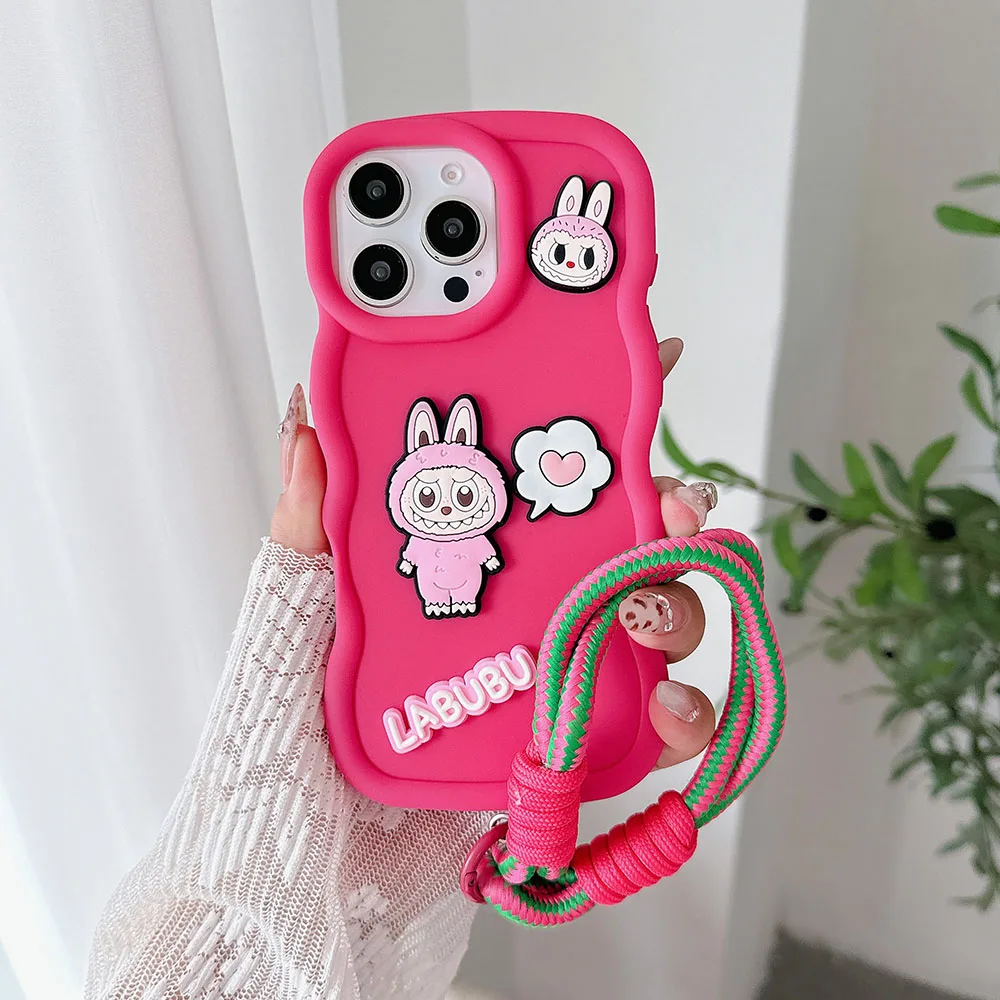 Cute Labubu Lanyard Soft Silicone Phone Case Cover for M54 5 G (Rose red)