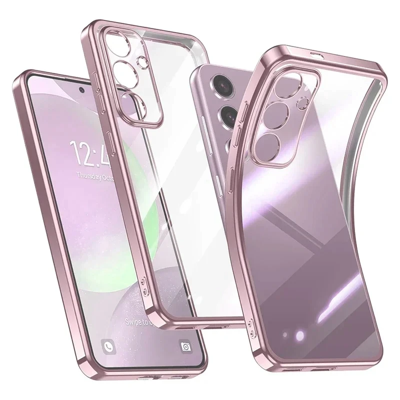 Luxury Plating Transparent Silicone Back Cover for A53 (4 G 5 G) (Pink)
