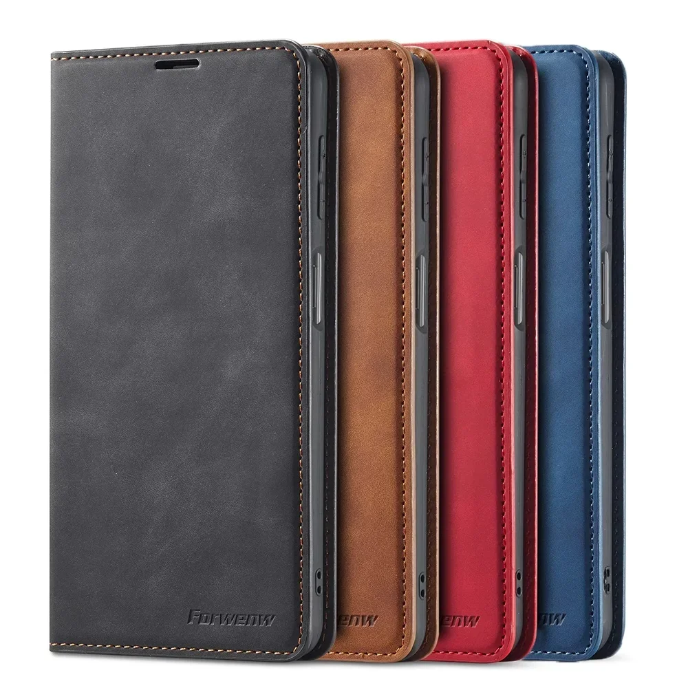 Luxurious Leather Wallet Phone Case with Flip Cover for S24 Ultra (Brown)