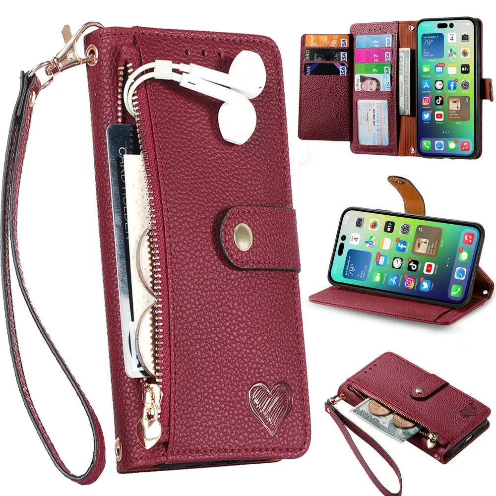 Luxury Leather RFID Zipper Wallet Case for MOTO EDGE 40 (Red)