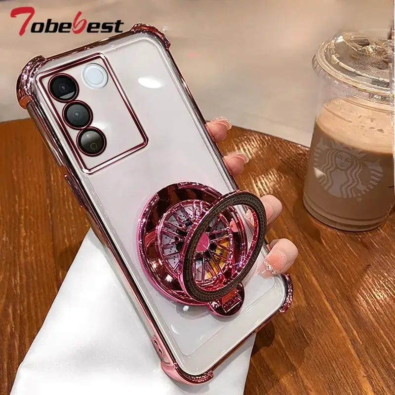 Shockproof Transparent Plating Gyro Phone Holder Cover for A22 4G (Silver)