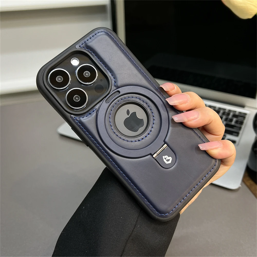 Luxury Magnetic Stand Ring PU Leather Phone Case with Magsafe and ...