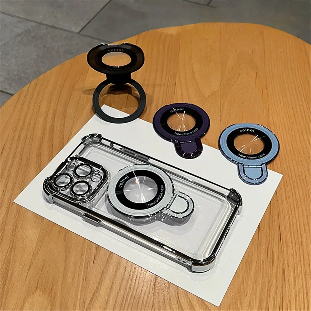 Luxury Plating Shockproof Magnetic Bracket Clear Case with Holder and ...