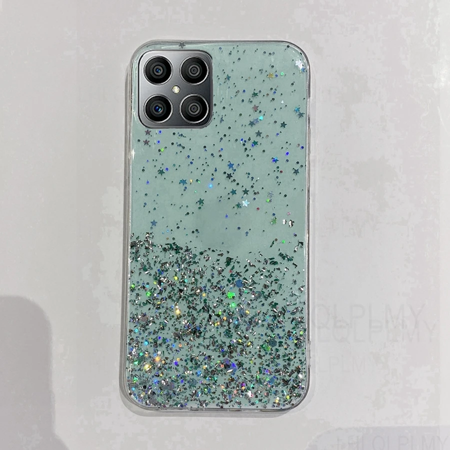 Sparkling Star Glitter Silicone Shiny Phone Case for Honor 70 Pro (Green)