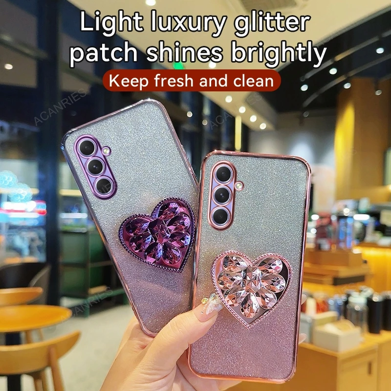 Heart Stand Glitter Plating Soft Phone Case Cover for A72 4 G (AXZJ Purple)