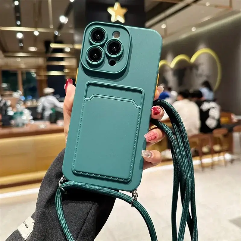 Crossbody Lanyard Solid Color Card Holder Silicone Soft Back Cover for ...