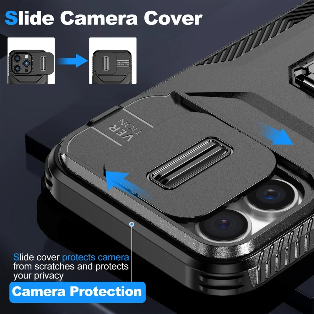 Military Grade Kickstand Protective Slide Camera Armor Case for IPhone ...