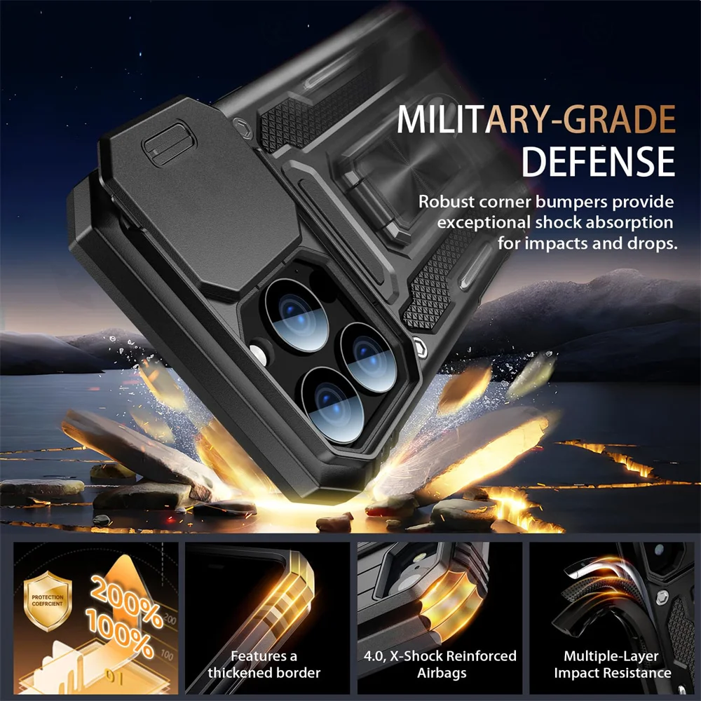 Enhanced Anti-Fall Armor Case with Ring Stand and Sliding Camera Cover ...