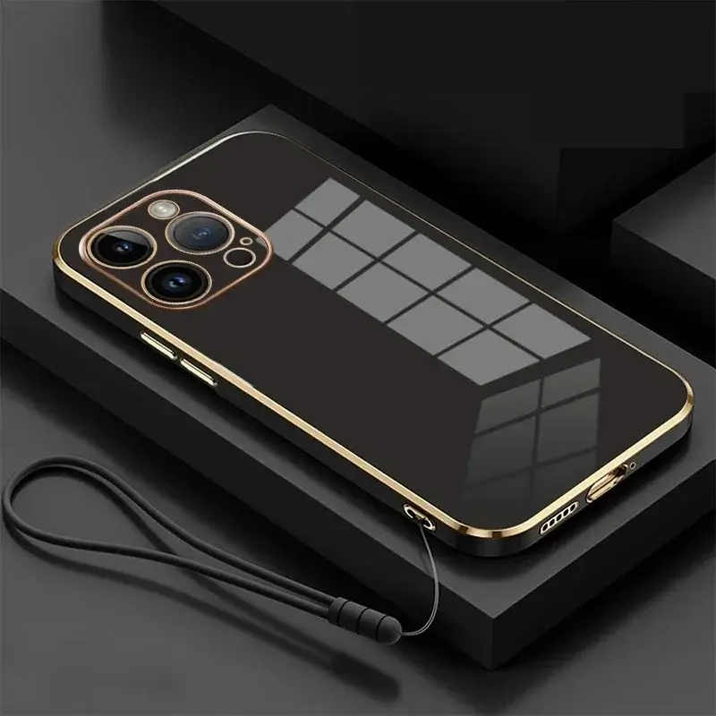 Luxury Square Plating Shockproof Back Case Cover for iPhone 14 Plus (Black)
