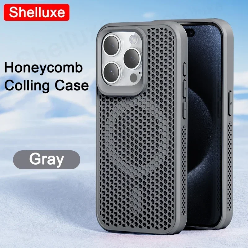 Shelluxe PC Cooling Magsafe Magnetic Case with Heat Dissipation Mesh for iPhone 13 ProMax (Gray)