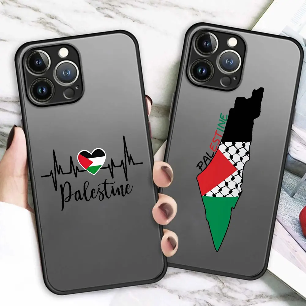 Matte Transparent Back Phone Case with Palestine Flag Map Design for ...