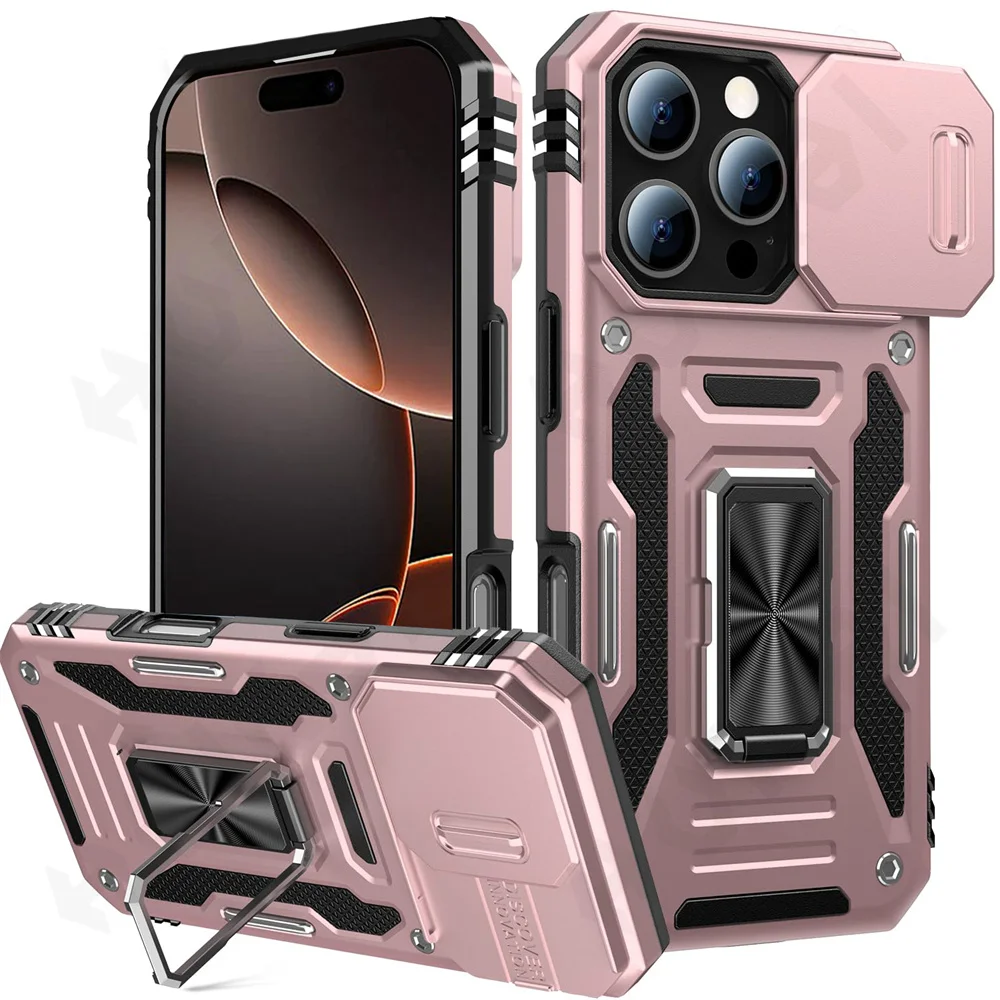 Enhanced Anti-Fall Armor Case with Ring Stand and Sliding Camera Cover ...