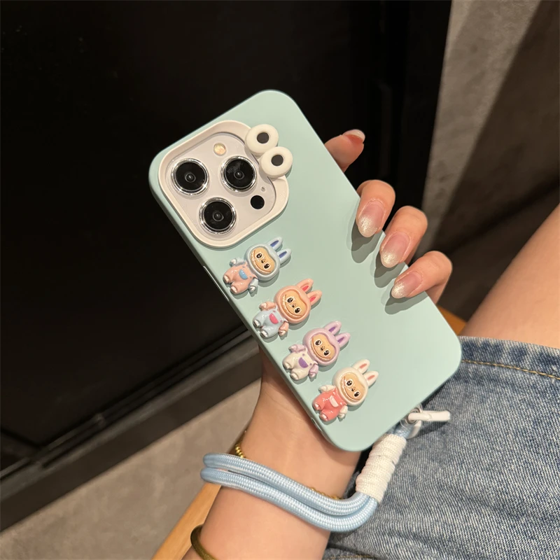 Kawaii 3D Labubu Soft Silicone Phone Case with Wrist Strap for Huawei ...