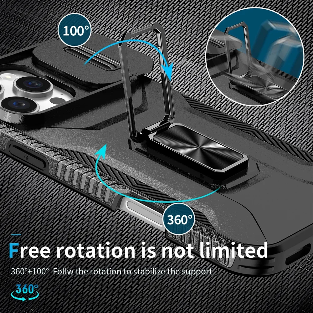 Military Grade Kickstand Protective Slide Camera Armor Case for IPhone ...