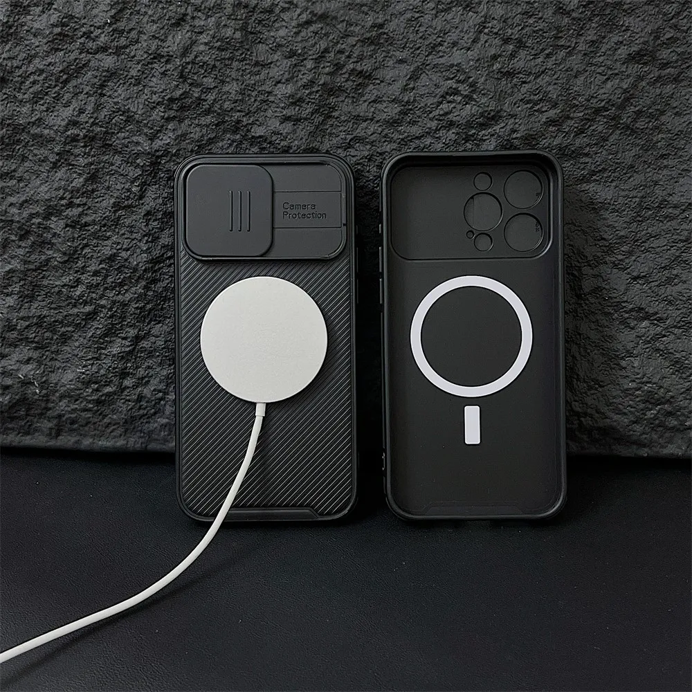 Luxury Slide Camera Magnetic Armor Case with Wireless Charging ...