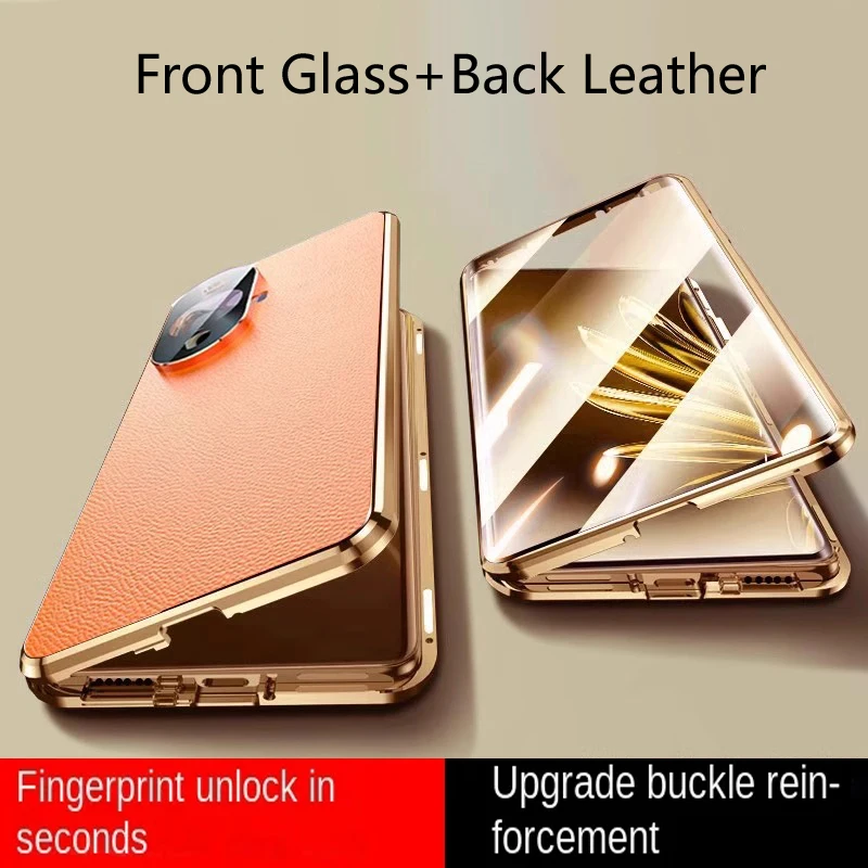 Magnetic Glass Full Protection Phone Case with Leather Back and Glass Front Cover for Huawei ...