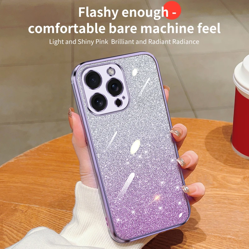 Sparkling Glitter Plating Sticker Phone Case for IPhone 15 Pro Max (Pink)
