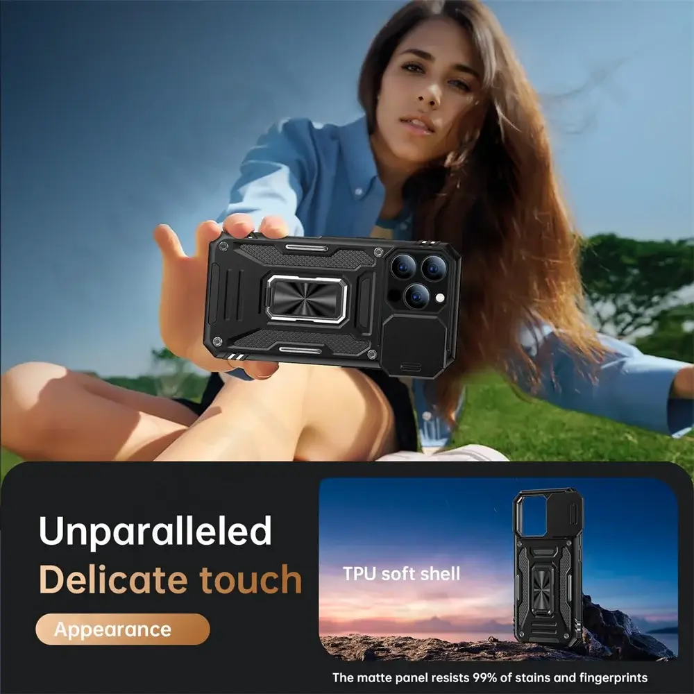 Enhanced Anti-Fall Armor Case with Ring Stand and Sliding Camera Cover ...