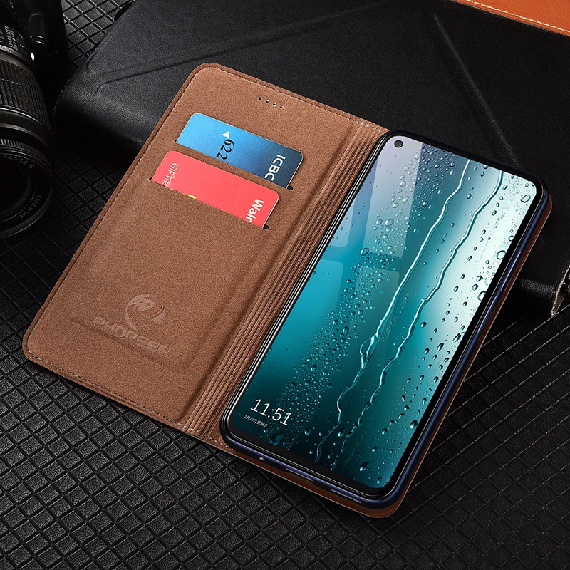 Wax Drop Pattern Genuine Leather Phone Wallet with Magnetic Holder for ...