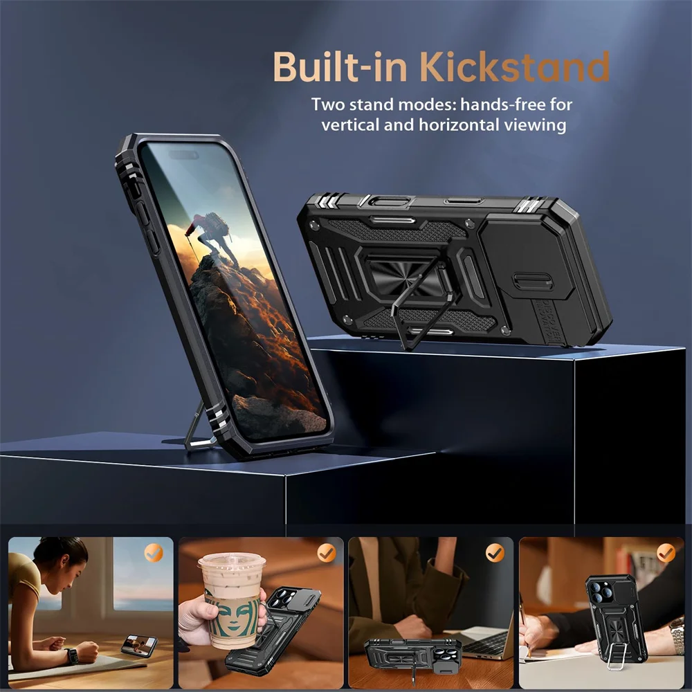 Enhanced Anti-Fall Armor Case with Ring Stand and Sliding Camera Cover ...