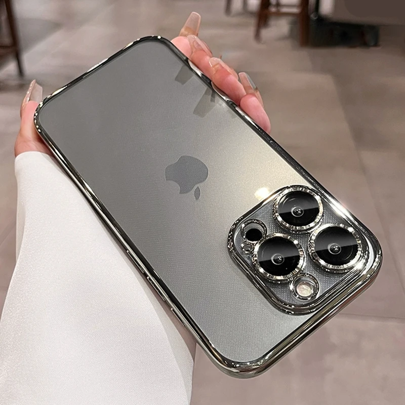 Luxury Plating Soft Silicone Clear Shockproof Case with Lens Protection ...