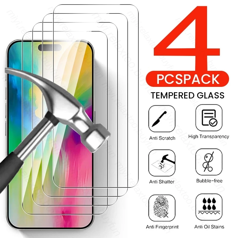 4PCS HD 9H Tempered Glass Protective Case for Iphone 16 (Transparent-4PCS)
