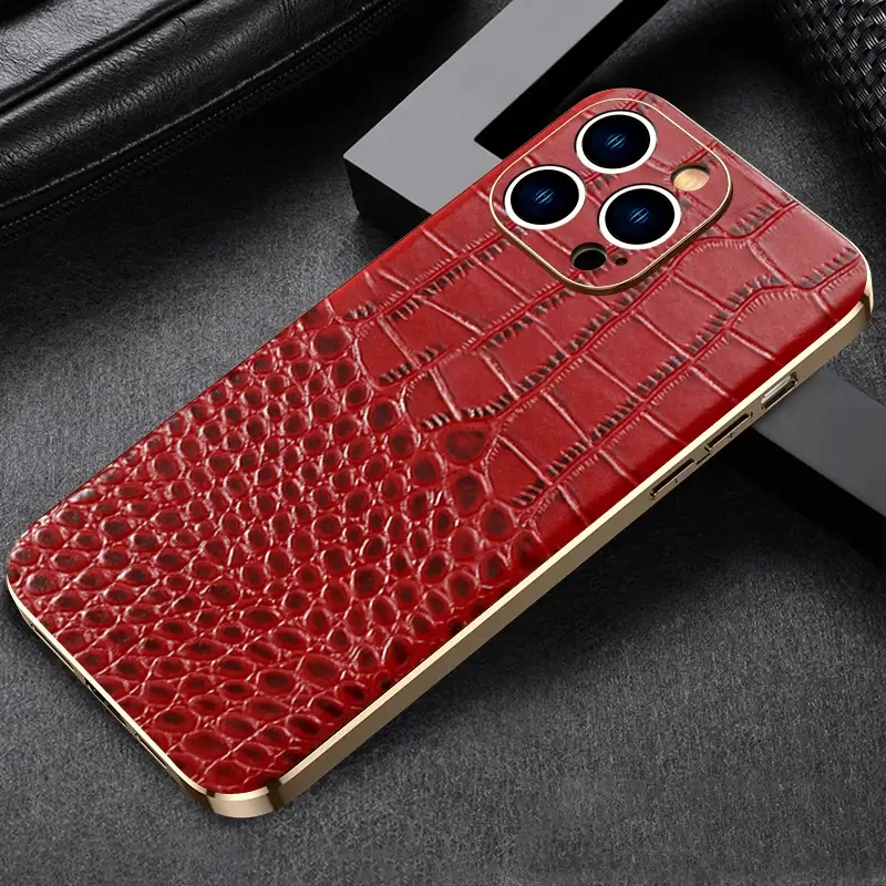 Luxury Genuine Leather Phone Case with Soft Edges and Shockproof Camera ...