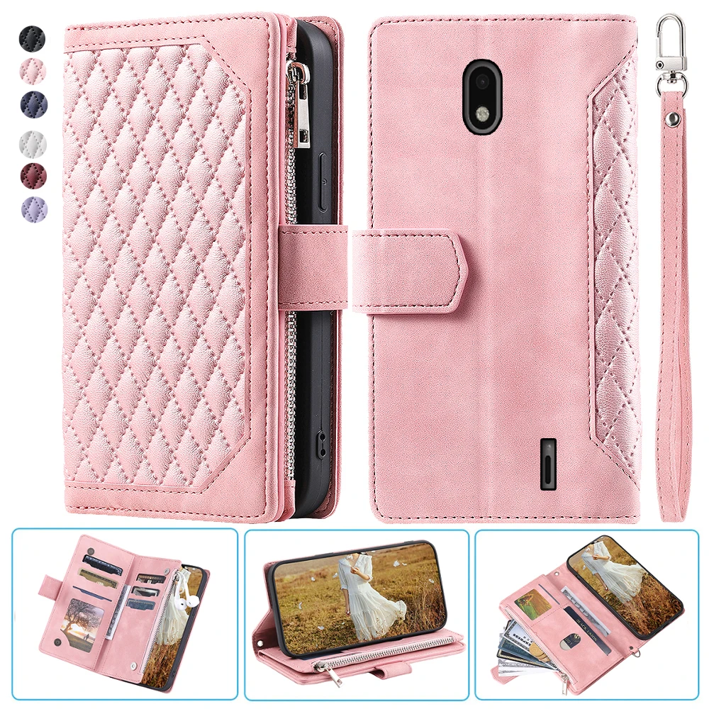 Elegant Leather Zipper Wallet Case with Multi Card Slots & Wrist Strap ...