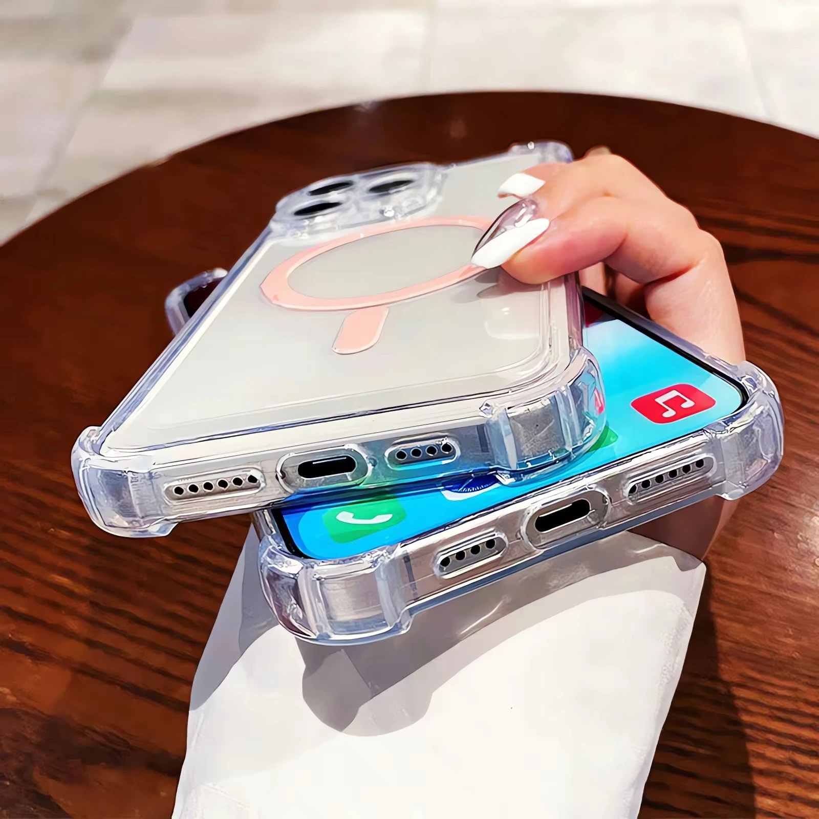 Crystal Clear Shockproof Magnetic Wireless Charging Phone Case for ...