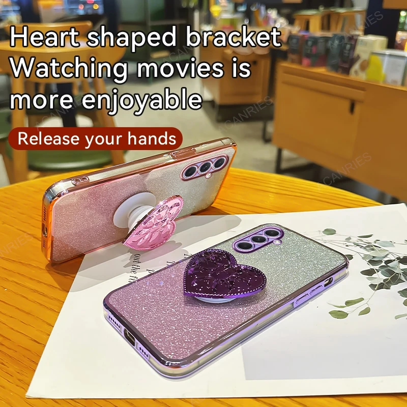 Heart Stand Glitter Plating Soft Phone Case Cover for A72 4 G (AXZJ Purple)