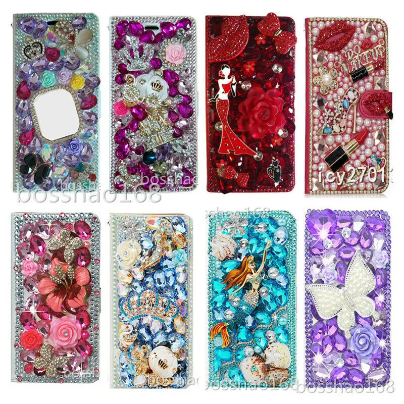 Glamorous Rhinestone Bling Wallet Case - PU Leather Flip Protective ...