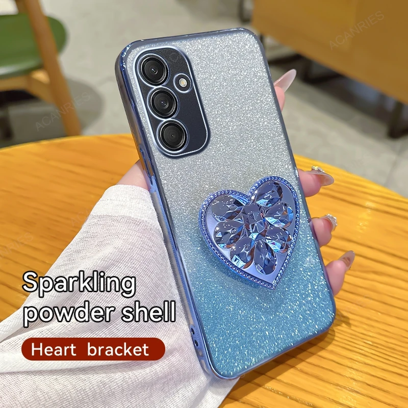 Heart Stand Glitter Plating Silicone Soft Phone Case for M23 5 G (AXZJ ...