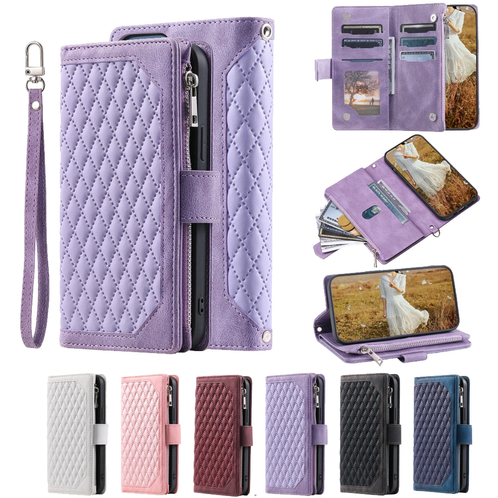 Elegant Leather Zipper Wallet Case with Multi Card Slots & Wrist Strap ...