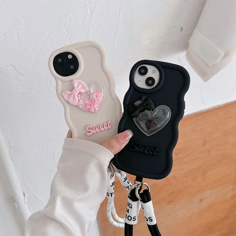 Quicksand Heart Rope Lanyard Phone Case for F23 5G (White)