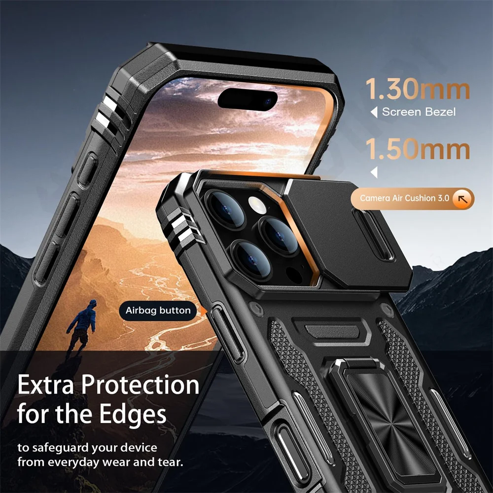 Enhanced Anti-Fall Armor Case with Ring Stand and Sliding Camera Cover ...