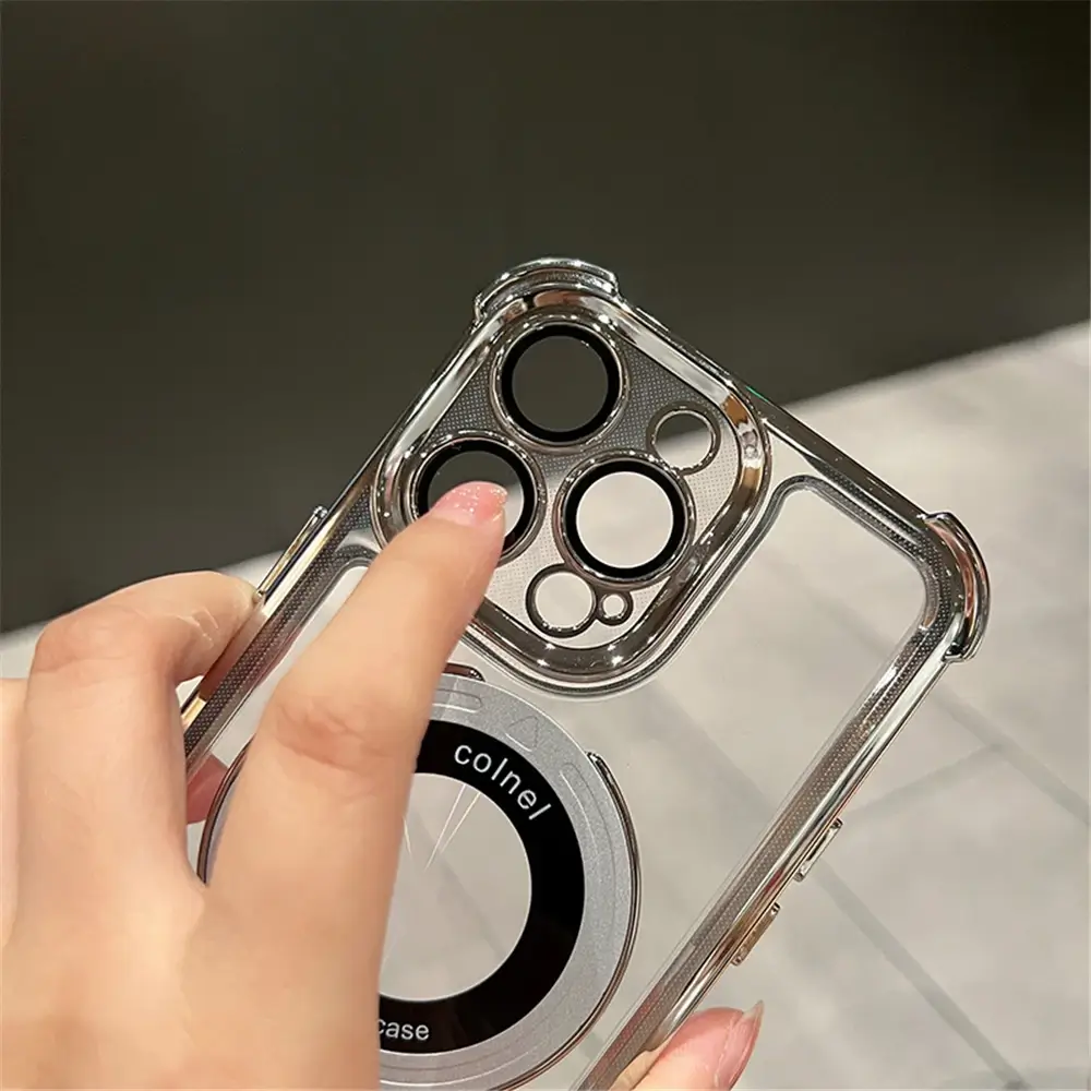 Luxury Plating Shockproof Magnetic Bracket Clear Case with Holder and Stand Cover for iPhone 16 ...