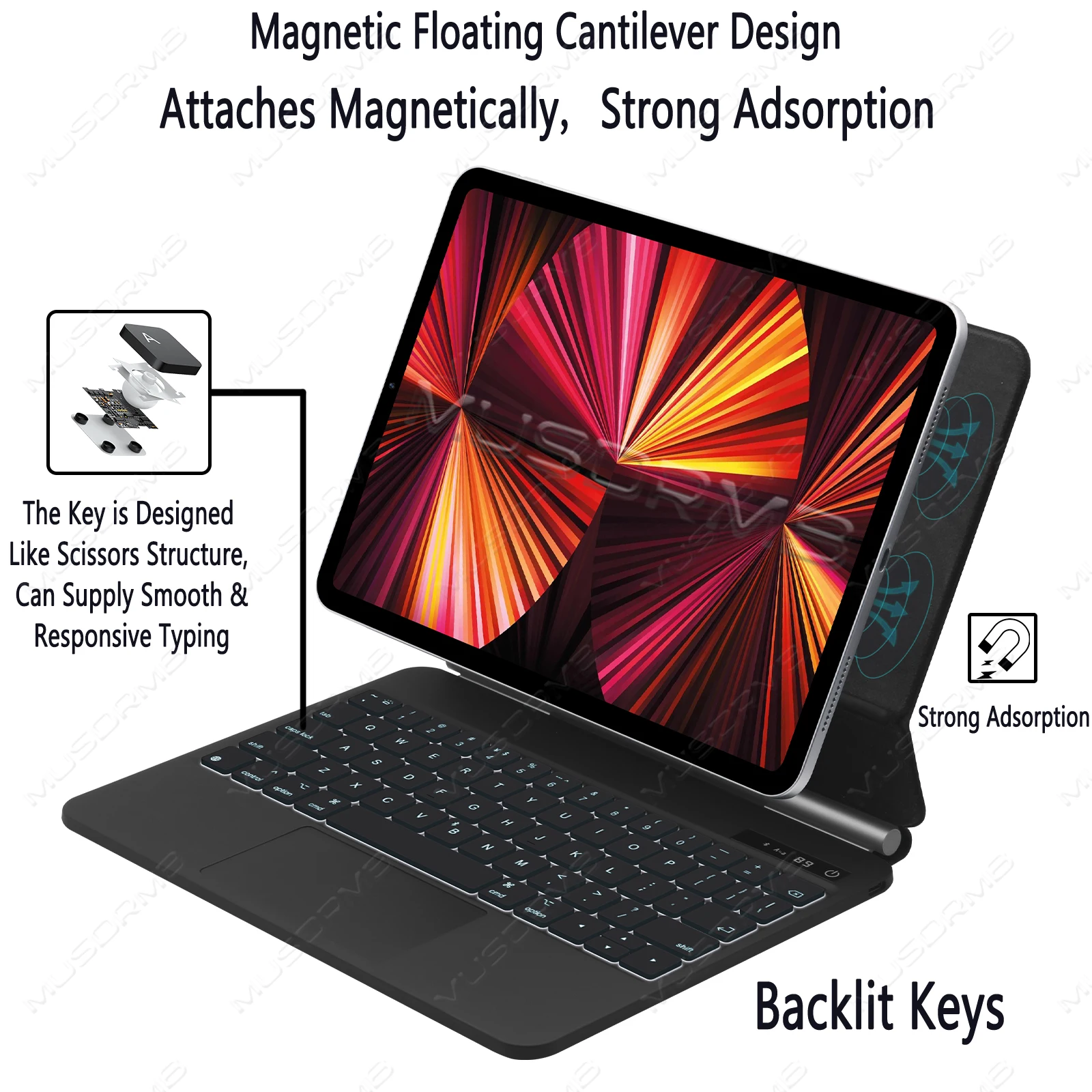 Premium Backlit Magic Keyboard with Magnetic Case - Multilingual Keypad ...